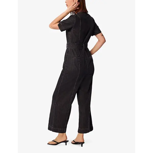 Whistles Button-down Belted Denim Jumpsuit - Barely Black