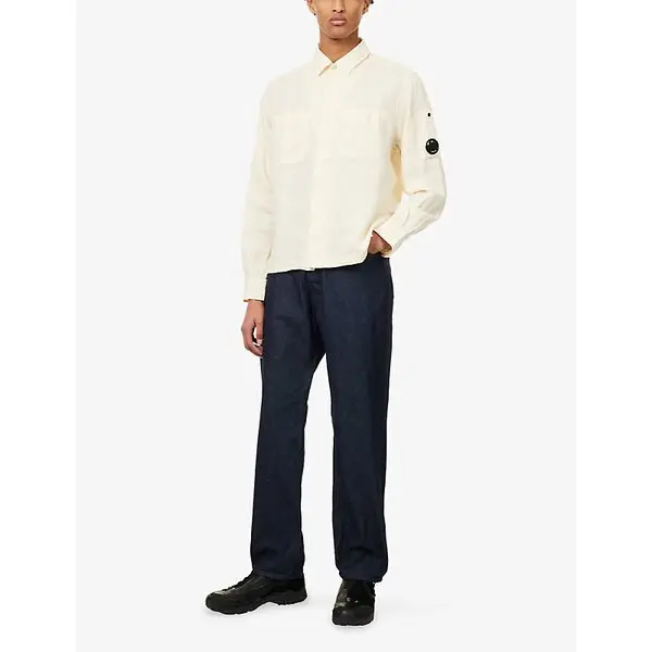 C.P. COMPANY Patch-pocket Logo-hardware Linen Shirt - Frozen Dew