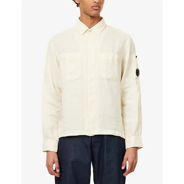 C.P. COMPANY Patch-pocket Logo-hardware Linen Shirt - Frozen Dew