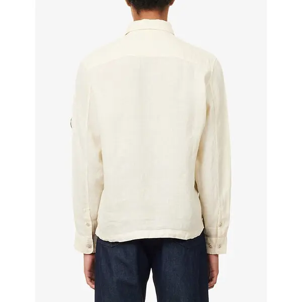 C.P. COMPANY Patch-pocket Logo-hardware Linen Shirt - Frozen Dew