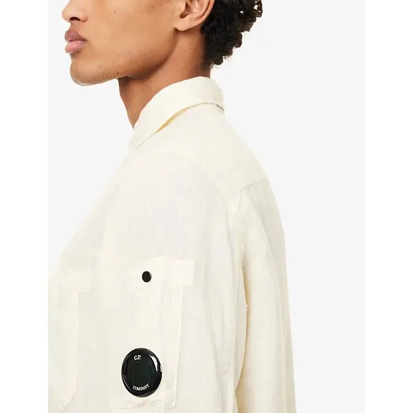 C.P. COMPANY Patch-pocket Logo-hardware Linen Shirt - Frozen Dew