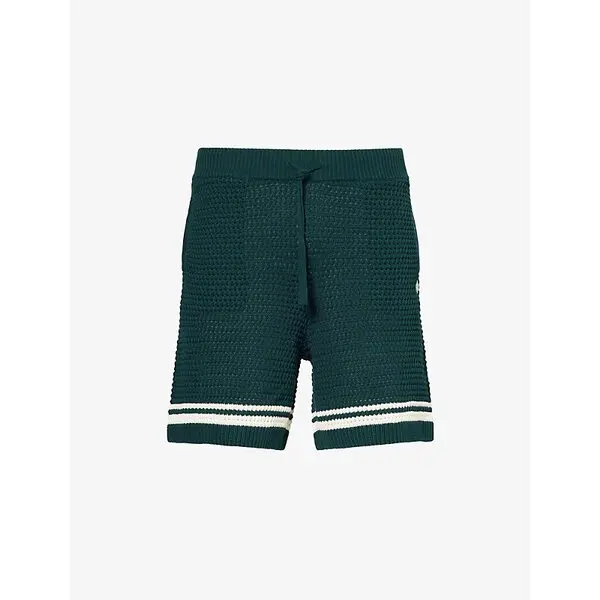 THE COUTURE CLUB Striped-hem Cotton-crochet Shorts - Forest Green