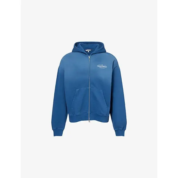 THE COUTURE CLUB Spray-wash Zip-up Cotton Hoody - Cobalt