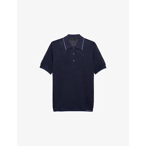 Prada Logo-intarsia Silk-cotton Polo Shirt - Blue