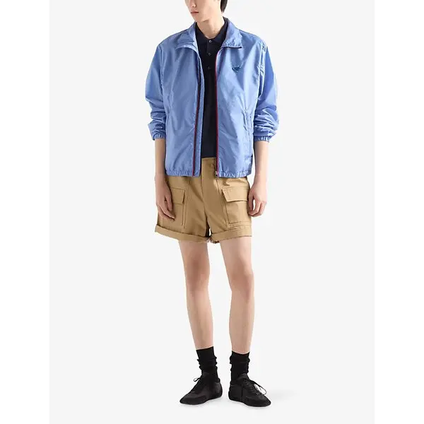 Prada Logo-intarsia Silk-cotton Polo Shirt - Blue