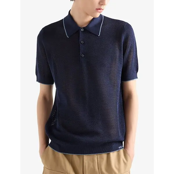Prada Logo-intarsia Silk-cotton Polo Shirt - Blue