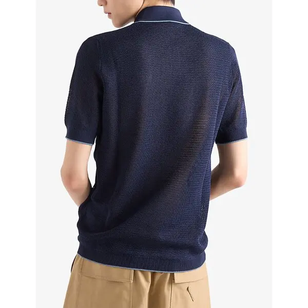 Prada Logo-intarsia Silk-cotton Polo Shirt - Blue