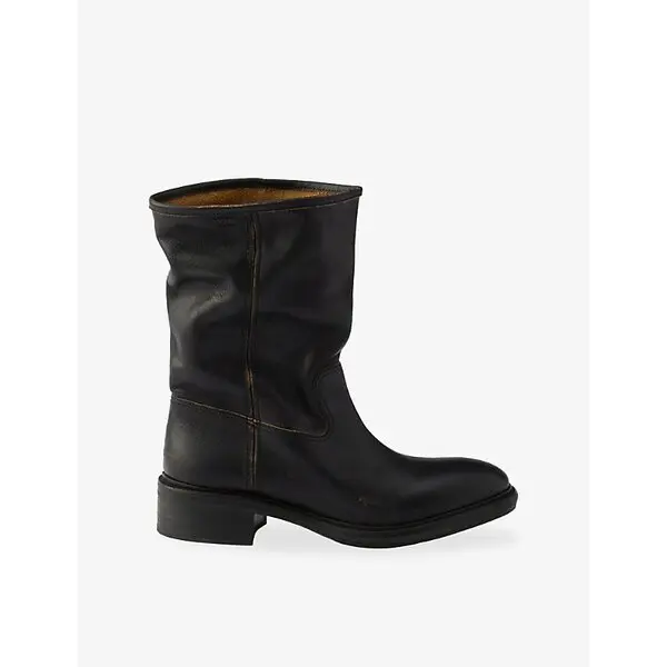 Prada Vintage-effect Leather Mid-calf Boots - Black