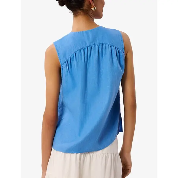 Whistles Laura V-neck Linen Tank Top - Blue