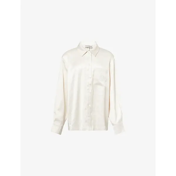 THE COUTURE CLUB Tie-back Embroidered-logo Satin Shirt - Ivory