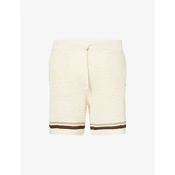THE COUTURE CLUB Striped-hem Cotton-crochet Shorts - Stripe Offwhite
