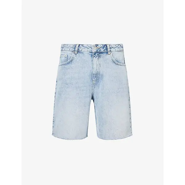 THE COUTURE CLUB Raw-edge Straight-leg Denim Shorts - Midstonewash