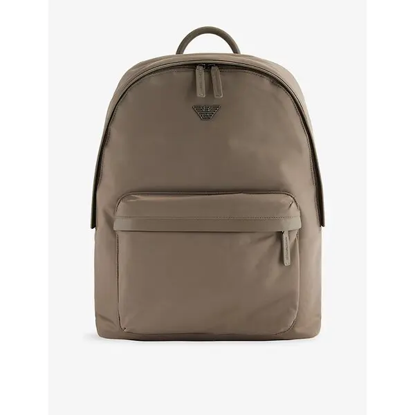Emporio Armani Rounded Logo-plaque Woven Backpack - Major Brown