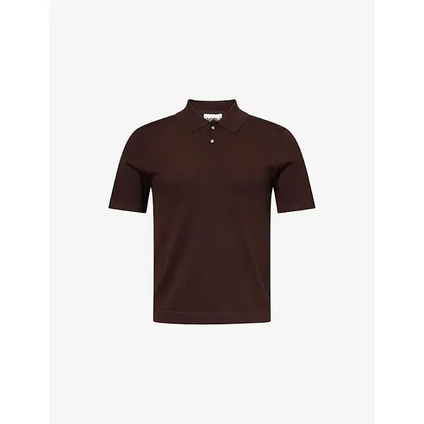 NOBL Brax Short-sleeve Knitted Polo Top - Brown