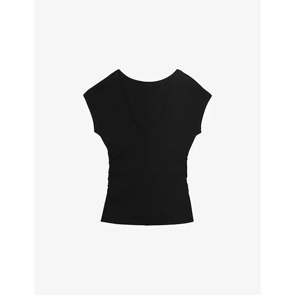 REISS Scoop-back Stretch-cotton Top - Black