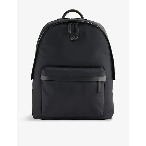 Emporio Armani Rounded Logo-plaque Woven Backpack - Black Beauty