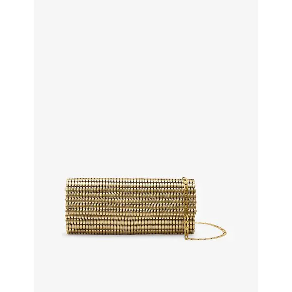 REISS Rosa Beaded Clutch Bag - Gold