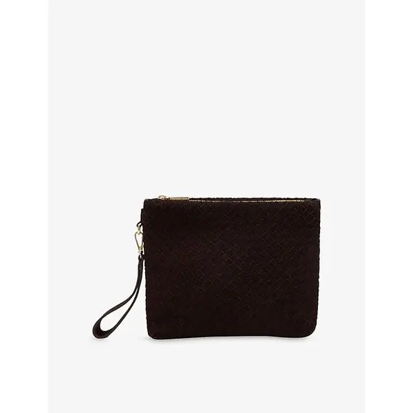 Whistles Avah Zipped Suede Clutch - Brown