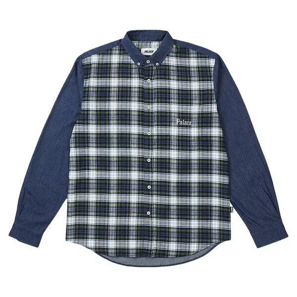 PALACE Check Panel Chambray Shirt - Blue