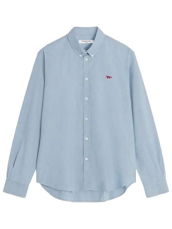 Maison Kitsuné Profile Fox Regular Fit Chambray Shirt - Blue