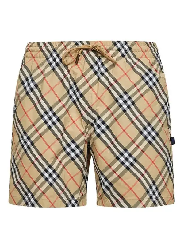 Burberry Check Swim Shorts With Pocket - Nude & Neutrals