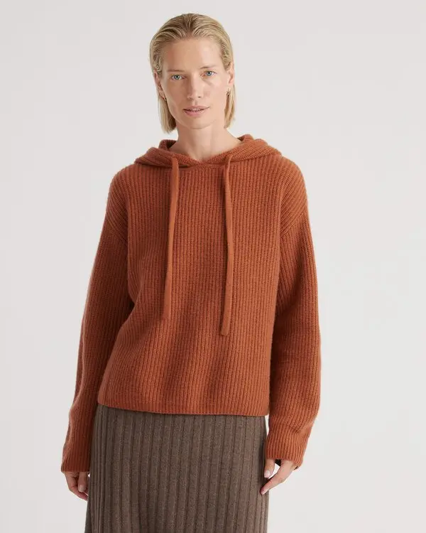 Quince Cashmere Fisherman Pullover Hoodie - Chestnut