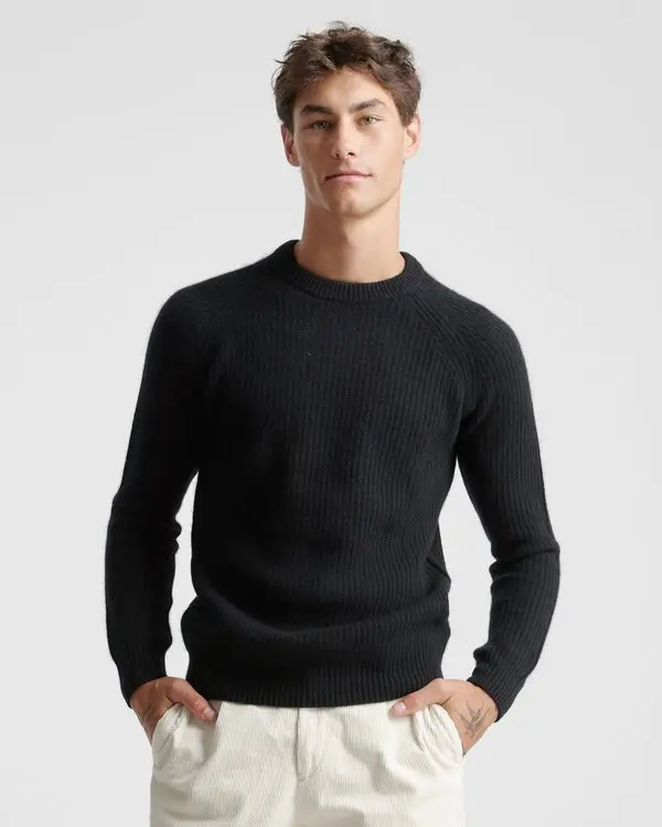 Quince Mongolian Spring Cashmere Fisherman Crewneck Sweater - Black