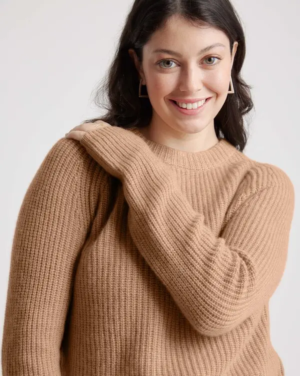 Quince Mongolian Spring Cashmere Fisherman Crewneck Sweater - Camel