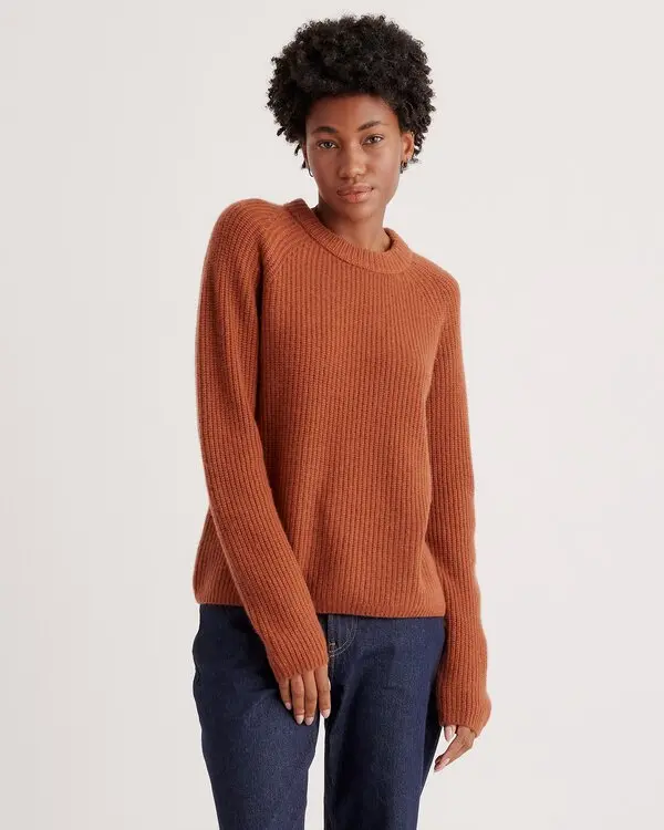 Quince Mongolian Spring Cashmere Fisherman Crewneck Sweater - Chestnut