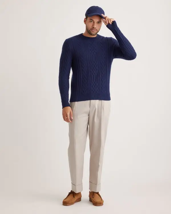 Quince Mongolian Spring Cashmere Cable Crewneck Sweater