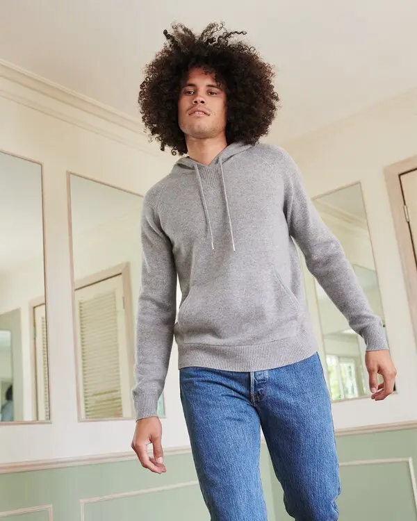 Quince Mongolian Spring Cashmere Pullover Hoodie - Heather Grey