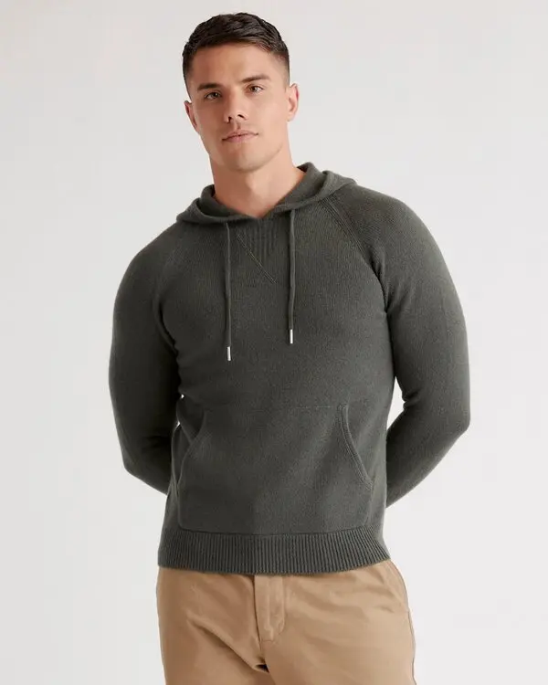 Quince Mongolian Spring Cashmere Pullover Hoodie - Moss