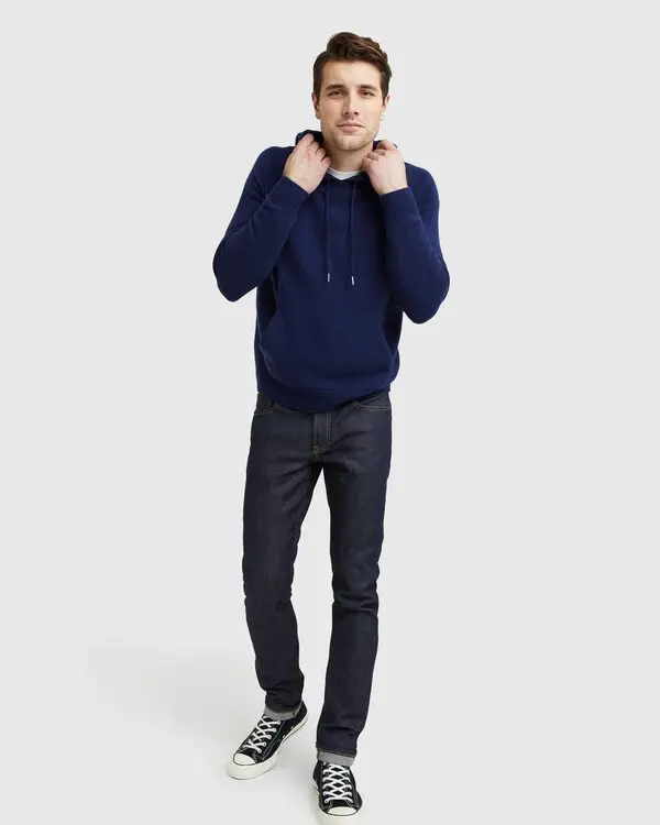 Quince Mongolian Spring Cashmere Pullover Hoodie - Navy