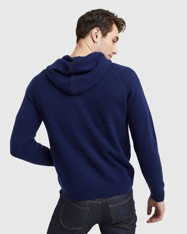Quince Mongolian Spring Cashmere Pullover Hoodie - Navy