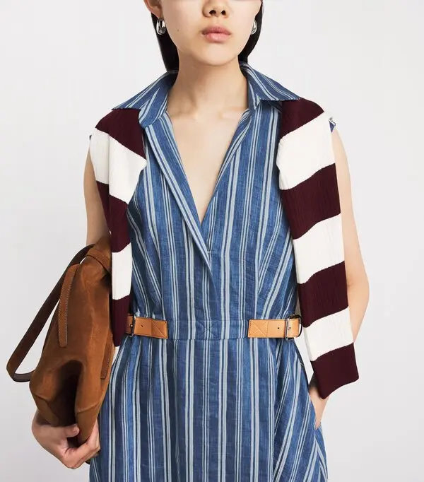 Sandro Belted Stripe Shirt Dress - Blue