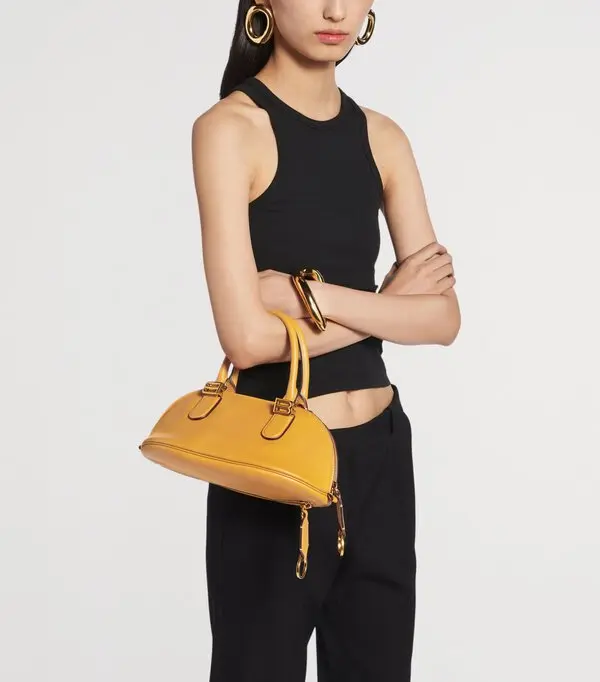 Balenciaga Mini Calfskin Bolero Bowling Top-handle Bag - Yellow