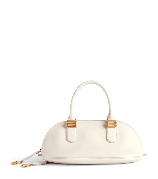 Balenciaga Mini Leather Bolero Bowling Bag - White
