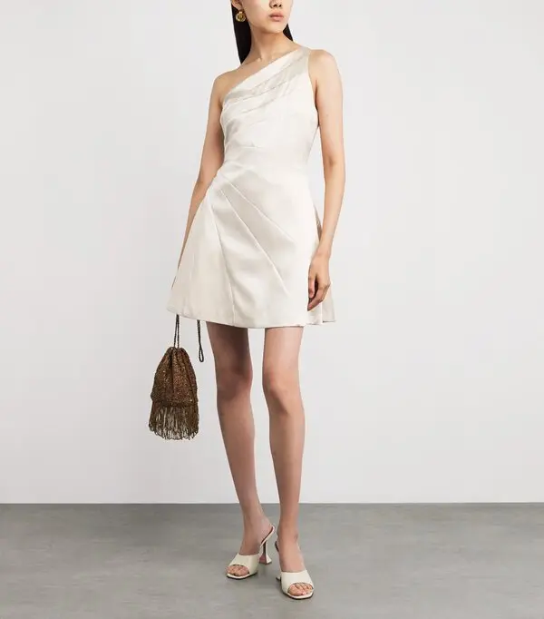 Sandro Satin Asymmetric Mini Dress - Beige