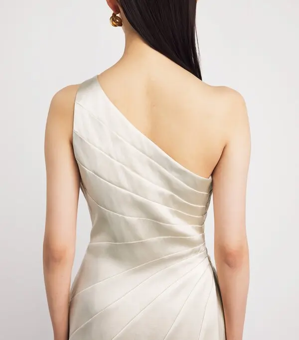Sandro Satin Asymmetric Mini Dress - Beige