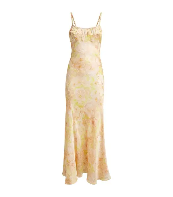 Sandro Satin Floral Maxi Dress - Pink