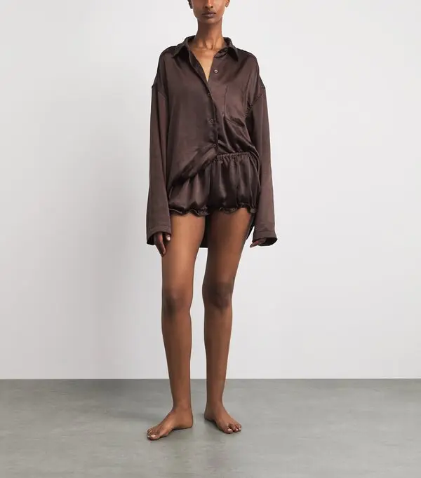 SKIMS Satin Oversized Shirt - Brown