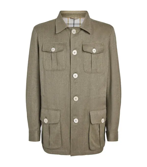 Purdey Cotton-blend Herringbone Overshirt - Green