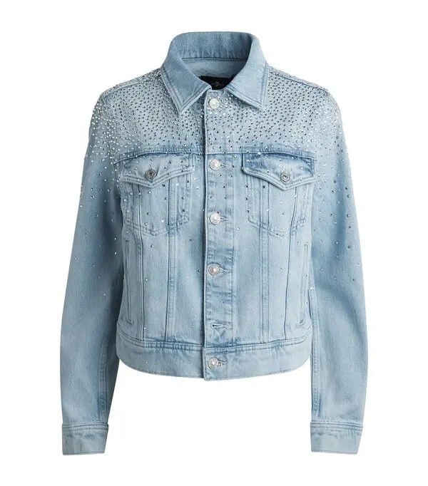 7 For All Mankind Embellished Adi Trucker Denim Jacket - Blue
