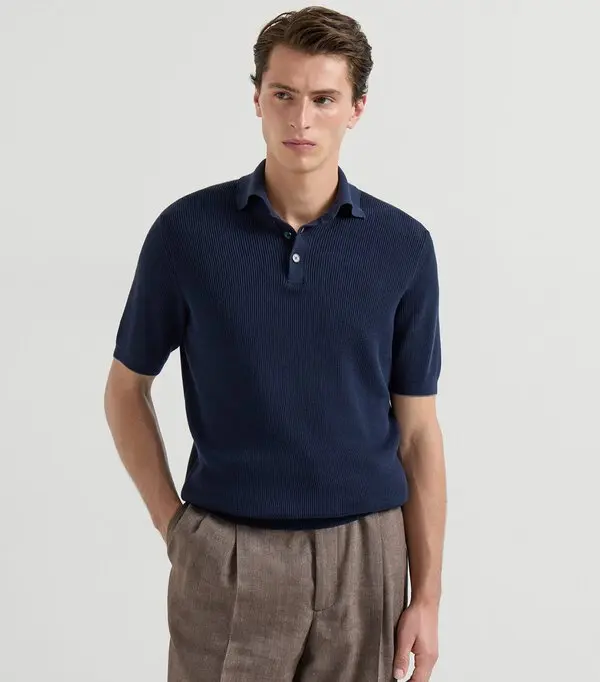 Brunello Cucinelli Cotton Rib-knit Polo Shirt