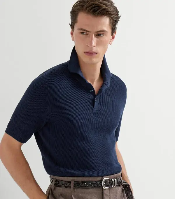 Brunello Cucinelli Cotton Rib-knit Polo Shirt