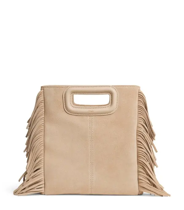 Maje Suede Fringed M Top Handle Bag - Brown