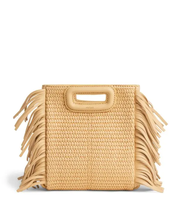 Maje Mini Raffia-effect M Top-handle Bag - Beige