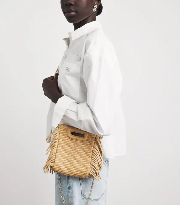 Maje Mini Raffia-effect Top Handle Bag - Beige