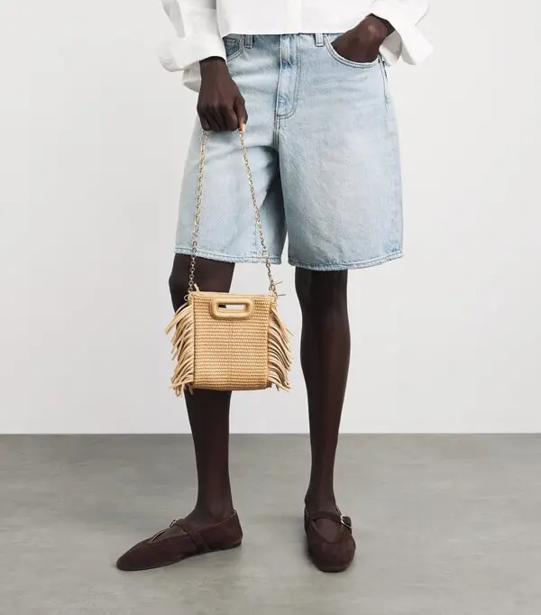 Maje Mini Raffia-effect Top Handle Bag - Beige