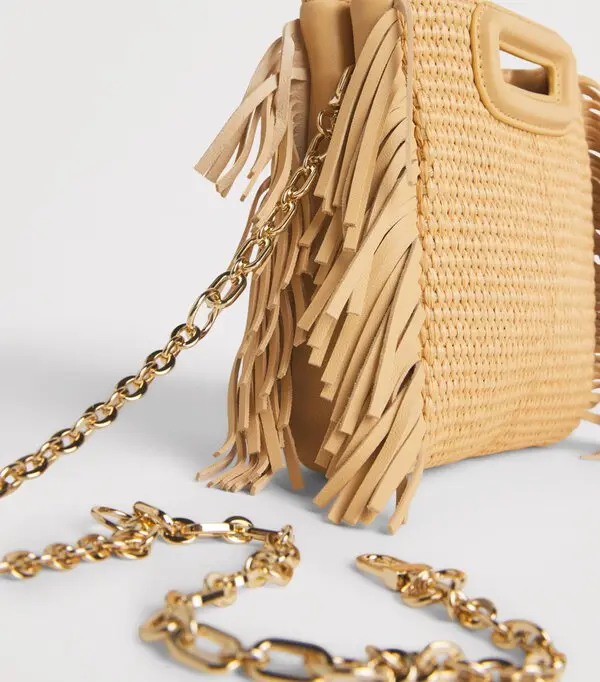 Maje Mini Raffia-effect Top Handle Bag - Beige